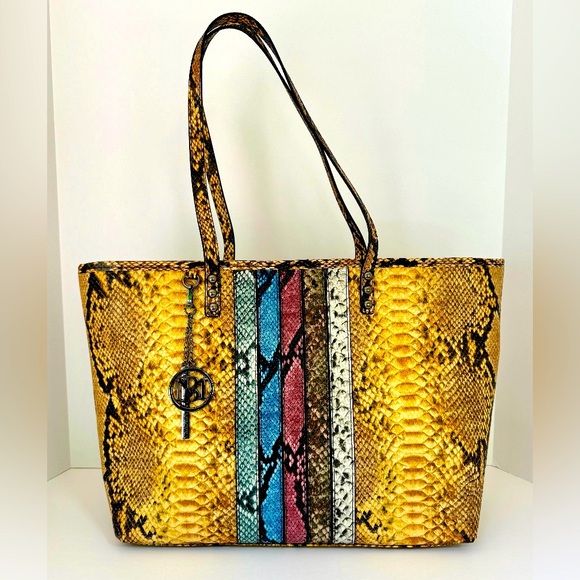 Badgley Mischka | Bags | Badgley Mischka Snake Print Tote Bag With Bm ...